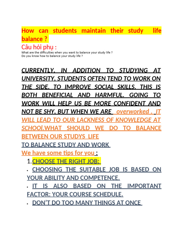 How Can Students Maintain Their Study Life Balance ĐÃ S A | PDF ...
