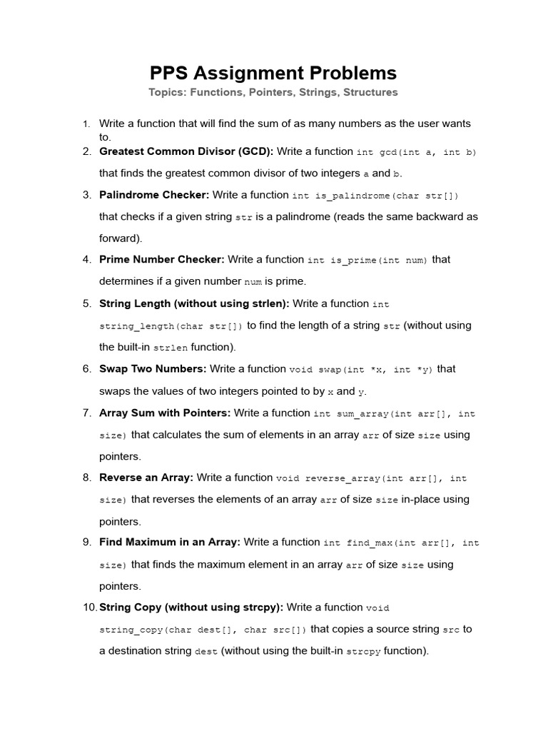PPS Assignment Problems | PDF | Pointer (Computer Programming) | String (Computer Science)
