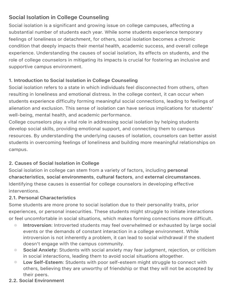 Social Isolation in College Counseling | PDF | Loneliness | Mental Health