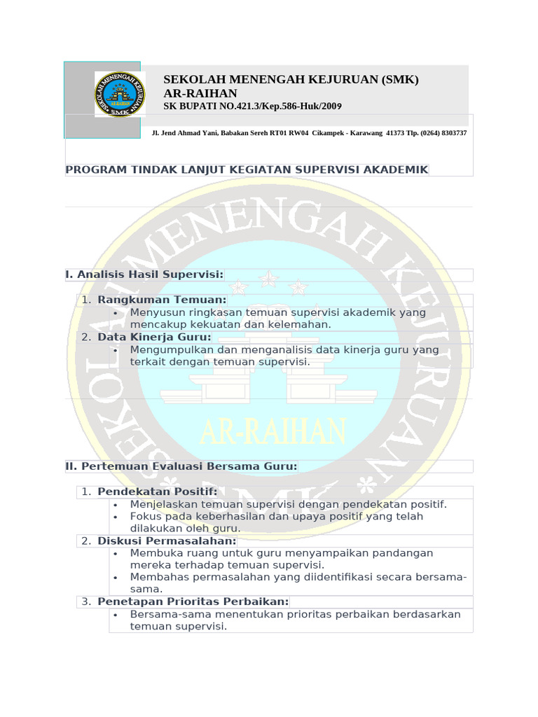 program tindak lanjut supervisi | PDF