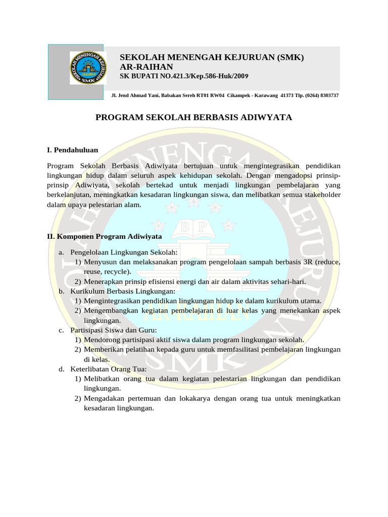 Program Sekolah Berbasis Adiwiyata | PDF