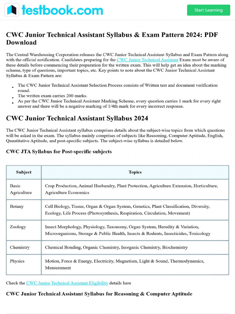 CWC Junior Technical Assistant Syllabus & Exam Pattern 2024 - PDF ...