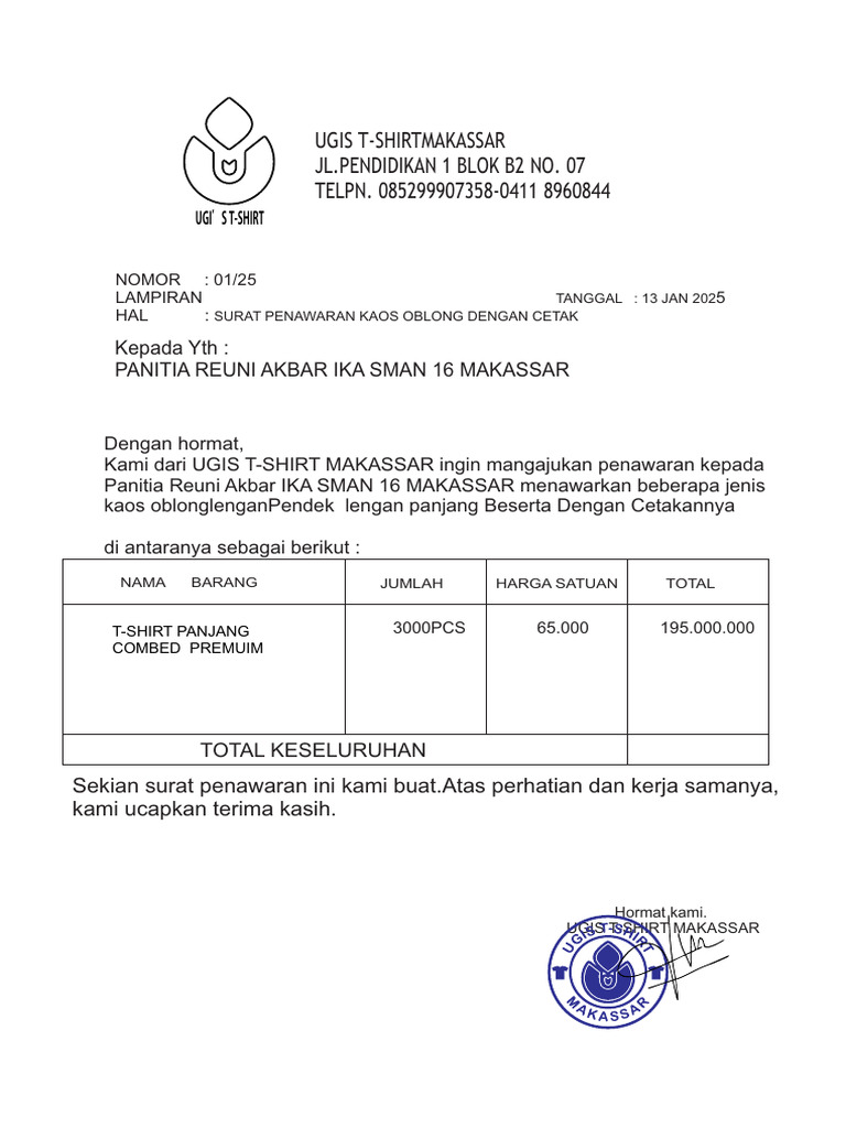 Surat Penawaran Sman 16 MKS | PDF