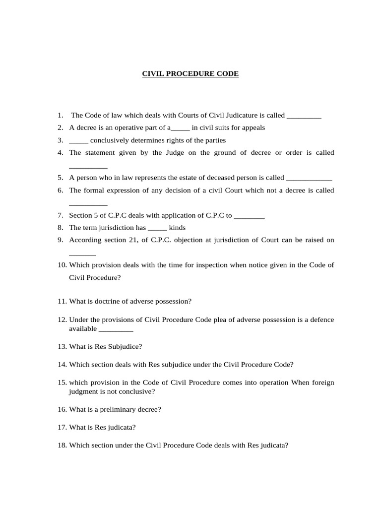 CPC Question Paper | PDF | Lawsuit | Judgment (Law)