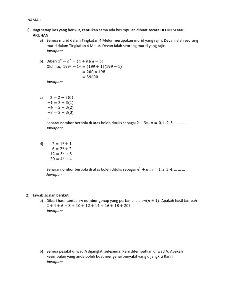 1.1 Latihan Topik 1 (Deduksi Dan Aruhan) | PDF
