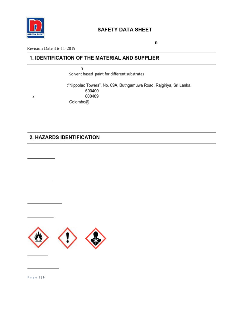 Nippon Super Gloss Enamel Safety Data | PDF | Dangerous Goods | Toxicity