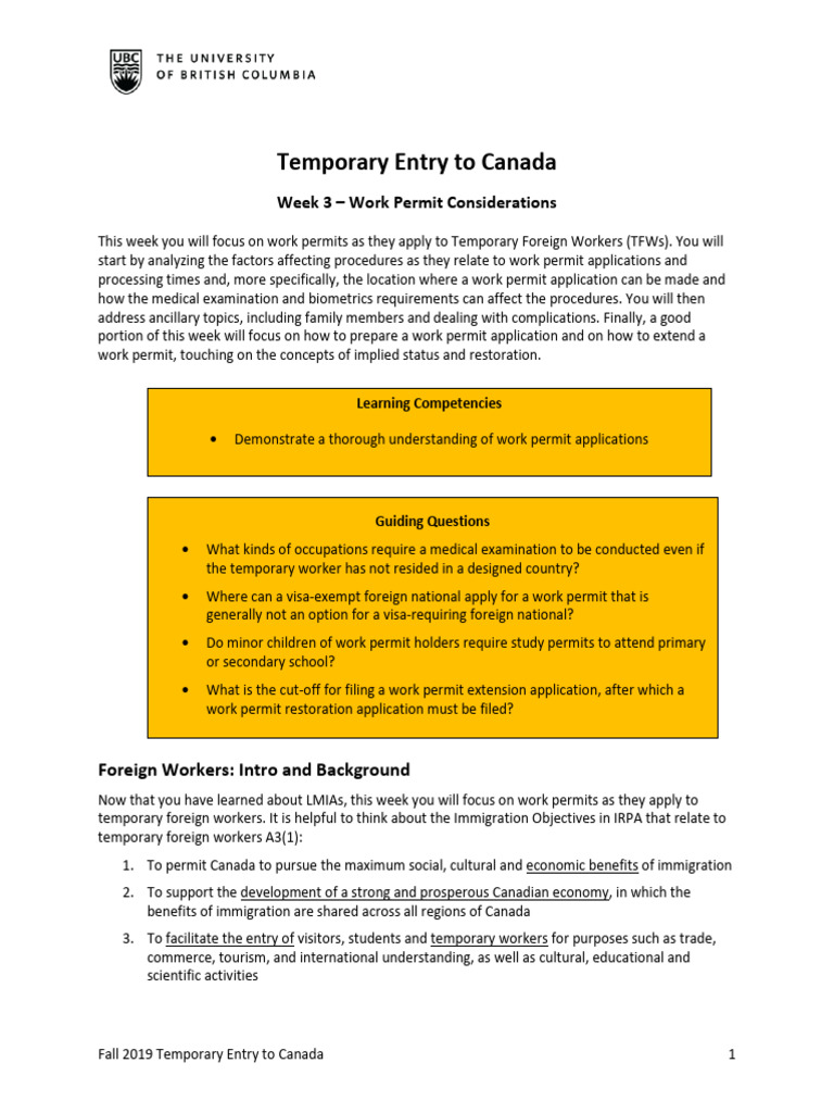 UBC CILPP Fall 2019 - Temporary Entry - Class 3 Narrative FINAL | PDF ...