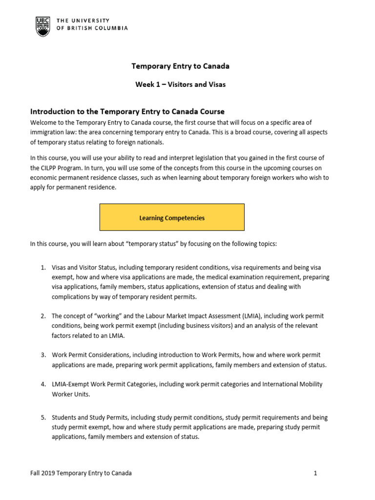 UBC CILPP Fall 2019 - Temporary Entry - Class 1 Narrative FINAL | PDF ...