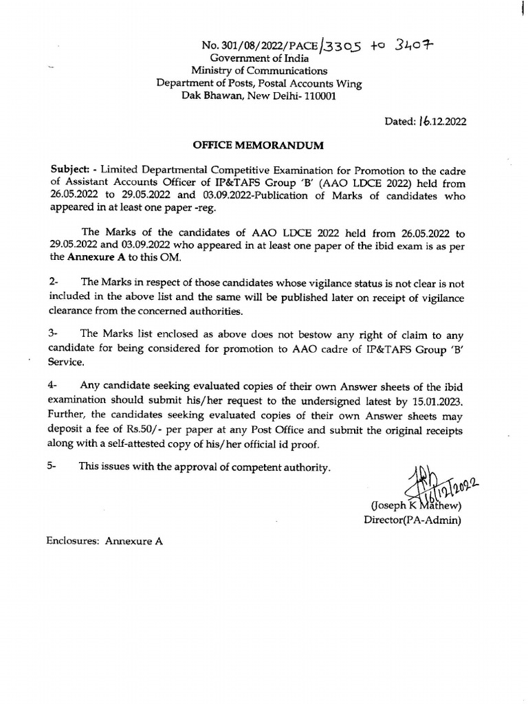 AAO_LDCE_2022_MarksLists_OM_16.12.2022 | PDF