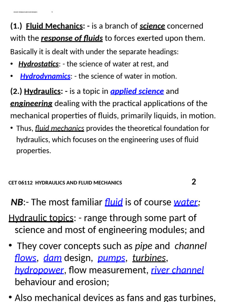 Hydraulics & Fluid Mechanics Guide | PDF | Fluid Dynamics | Laminar Flow