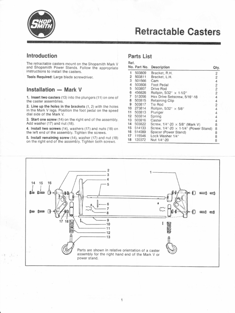 Shopsmith Casters | PDF | Screw | Machining
