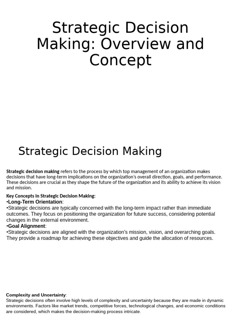 Strategic Decision Making Pdf Strategic Management Goal