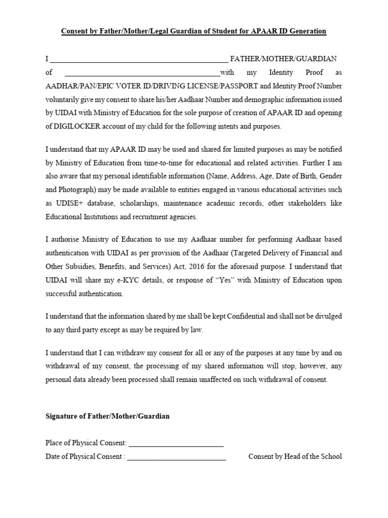 Apaar Consent Form 1 | PDF