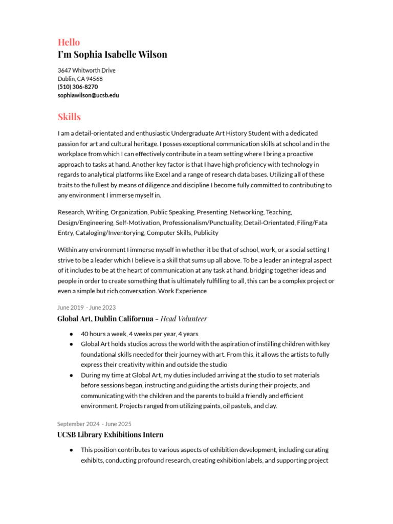 Wilson - Sophia - Resume BTIG | PDF | Liberal Arts Education | Learning