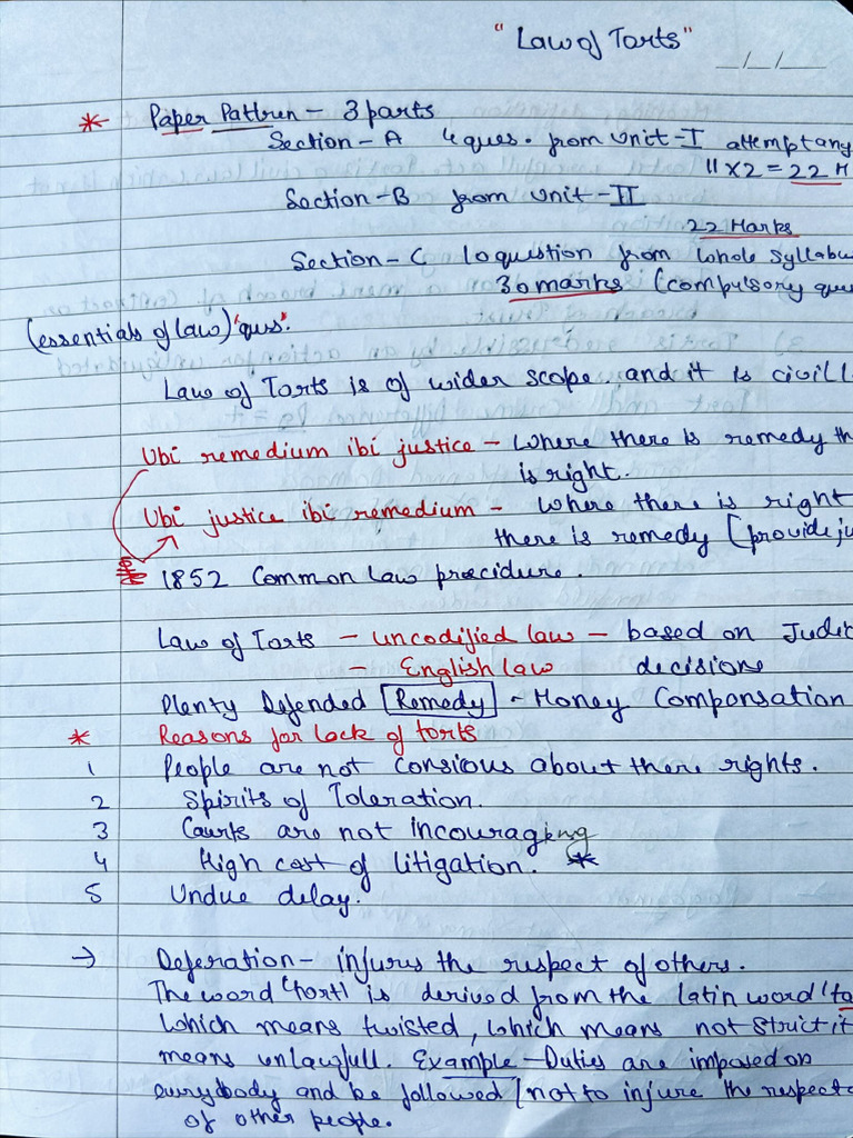 Law of Torts Notes | PDF
