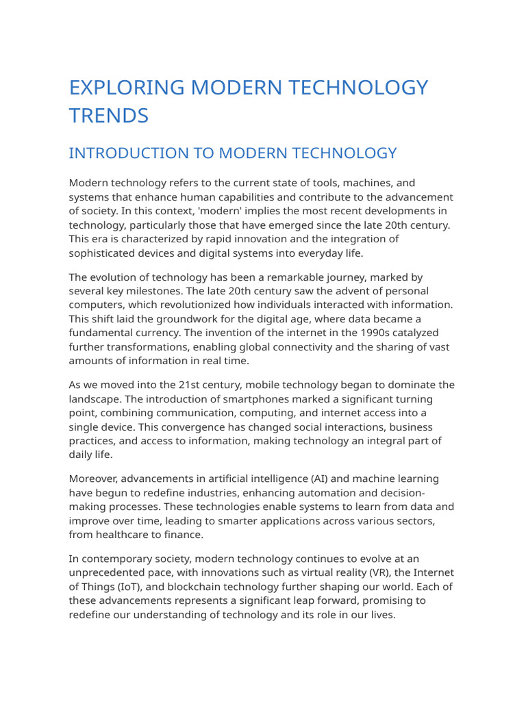Exploring Modern Technology Trends | PDF | Renewable Energy | Intelligence (AI) & Semantics