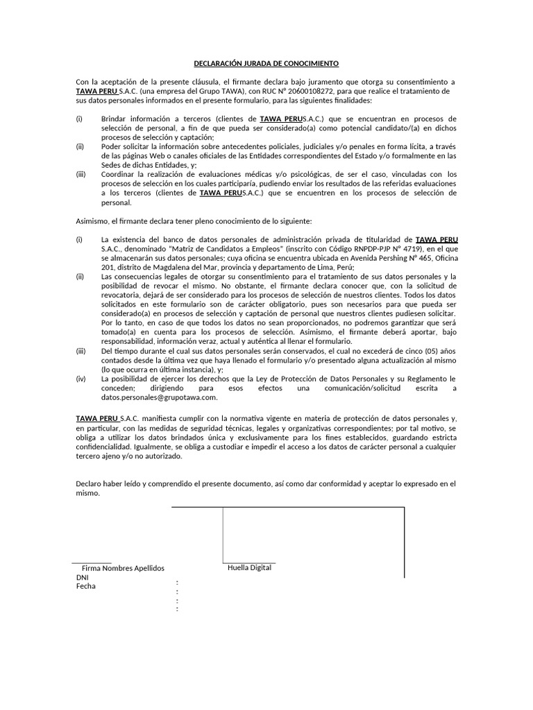 TP - Declaración Jurada de Conocimiento - TODOS LOS INGRESOS | PDF | Documento de identidad ...