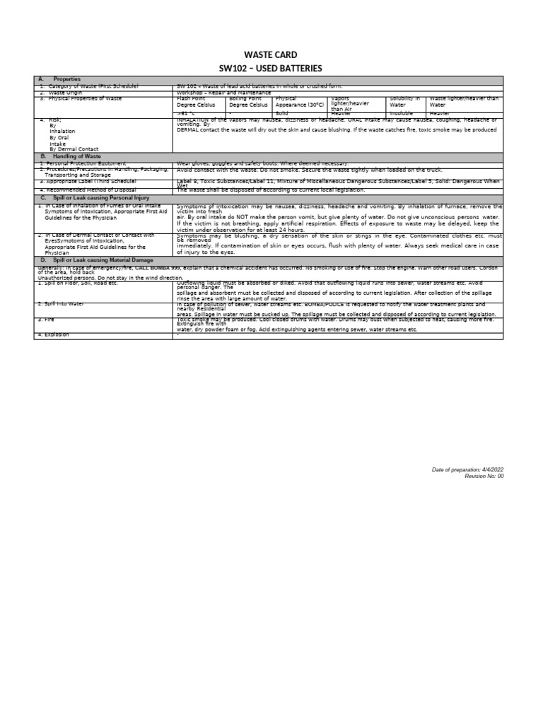 SW 102 WC USED BATTERY | PDF | Water | Waste