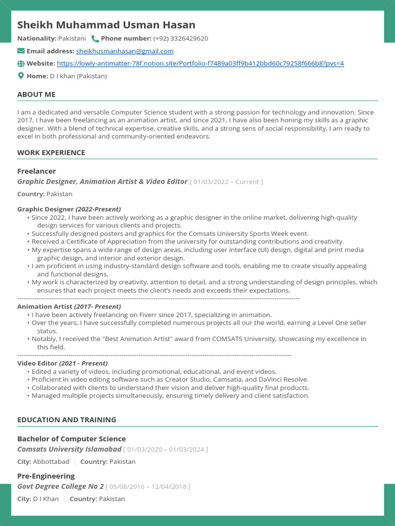 Sheikh Usman Hasan (Resume) | PDF | Graphics | User Interface