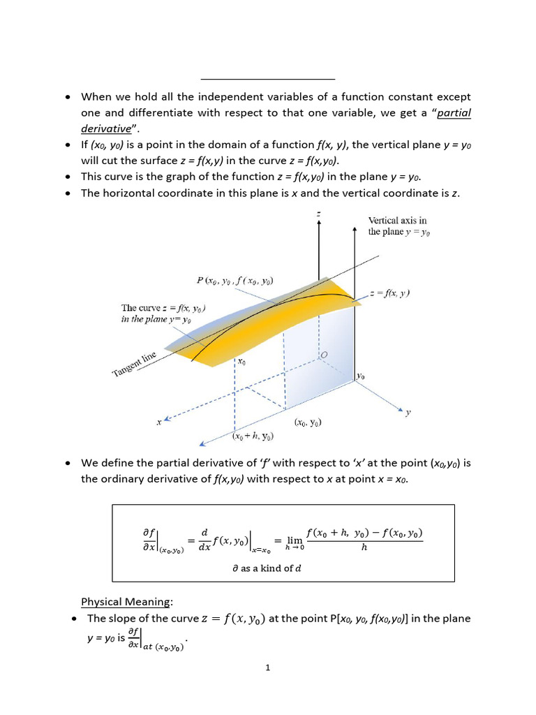 Note2 - Partial Derivatives | PDF | Derivative | Function (Mathematics)