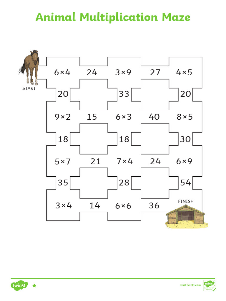 t2 M 4669 Animal Multiplication Maze Differentiated Activity Sheets Ver ...