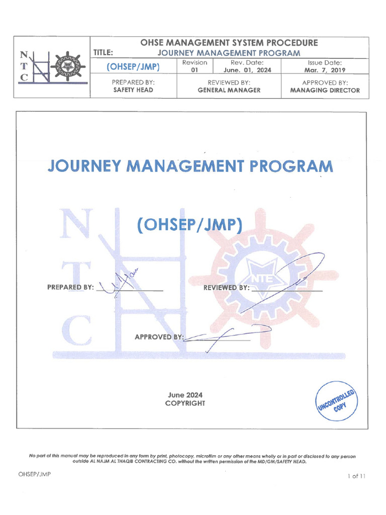 Journey Management Procedure | PDF