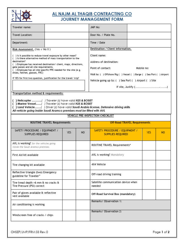 Journey Management Plan Template | PDF | Transport
