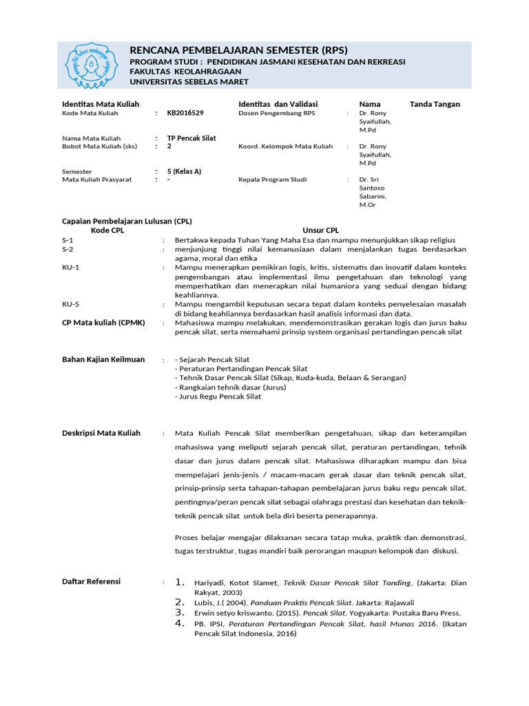 RPS Pencak Silat Penjas | PDF