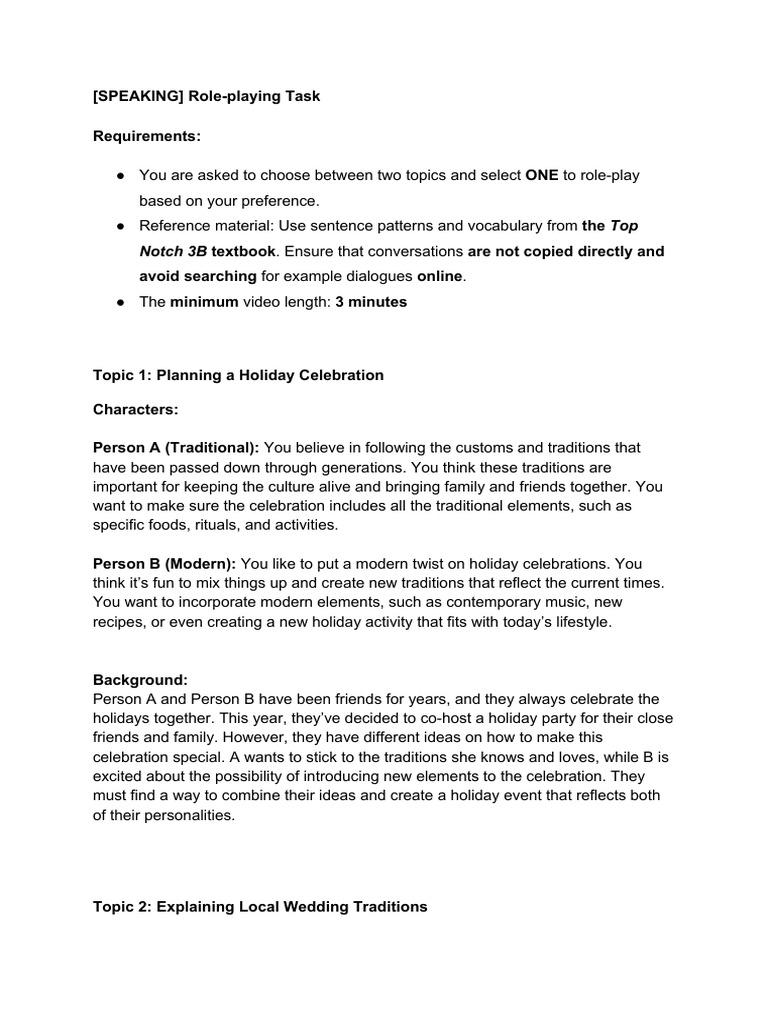(Speaking) Role-Playing Task | PDF | Vocabulary | Human Communication
