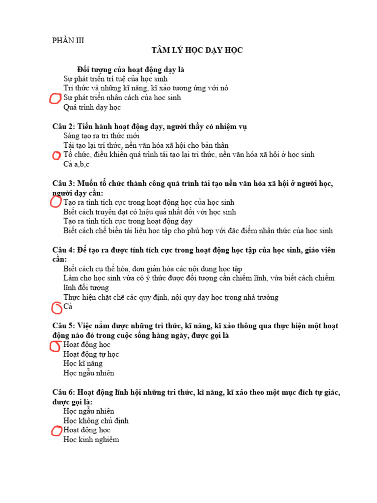 Tmpbelmyi Cau Hoi On Thi Phan TLH GD | PDF