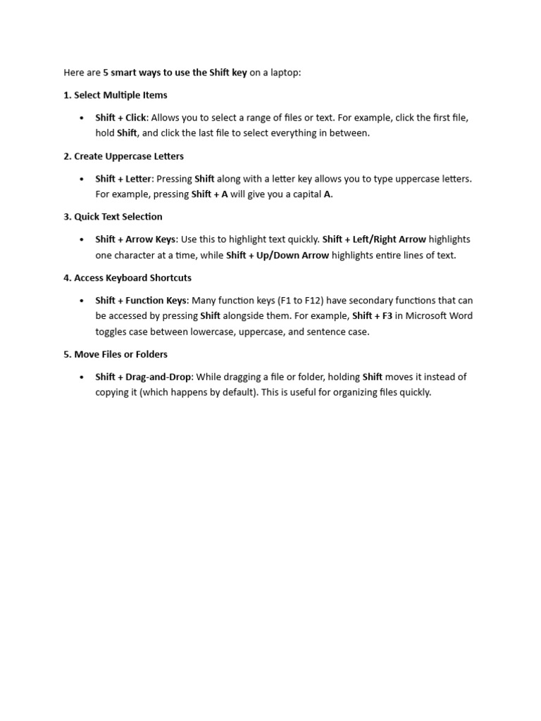 Smart Uses of Shift Key on Laptops | PDF