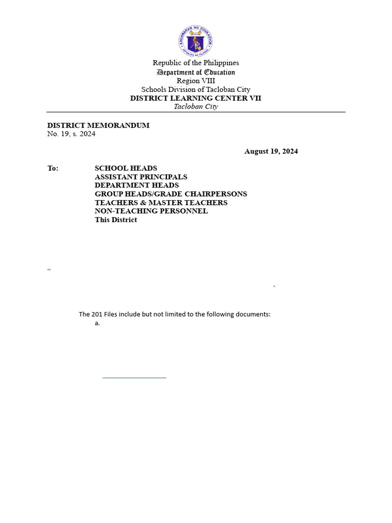 DM NO. 19 S. 2024 Submission of Form 201 | PDF