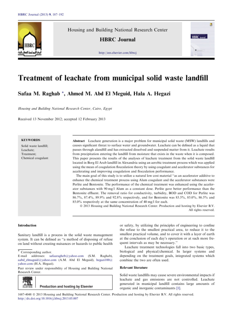 Treatment of Leachate From Municipal Solid Waste Landfill | PDF | Waste ...