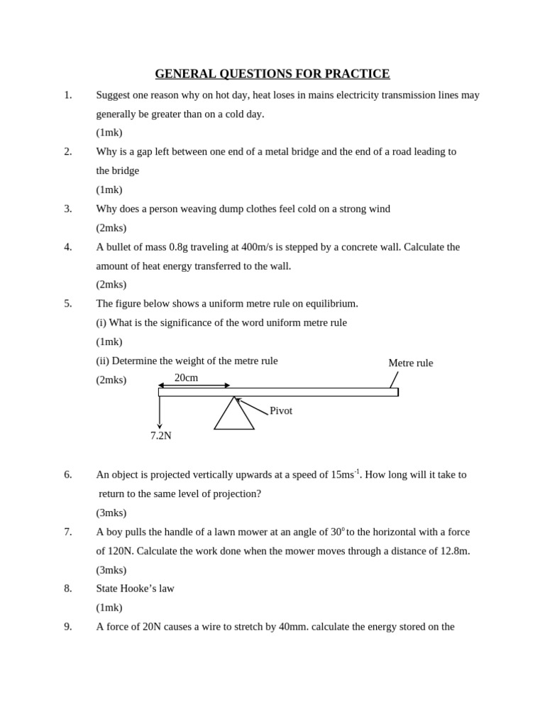 Form 1 Revision Booklet-Physics | PDF | Gases | Pressure
