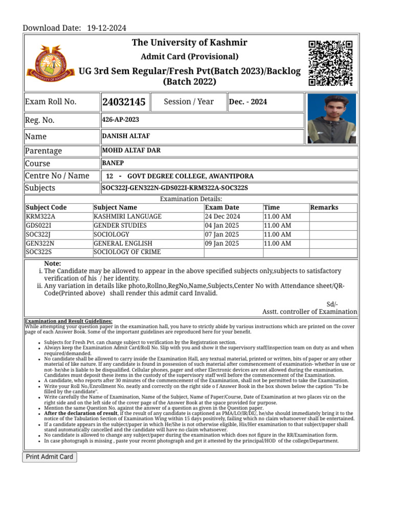 Admit Card (3) | PDF