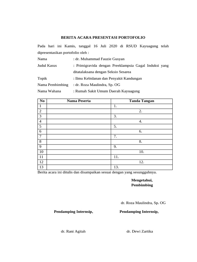 Berita Acara Presentasi Case | PDF