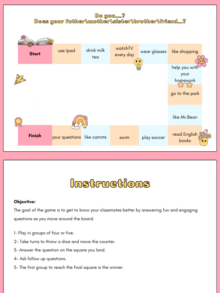 Back To School Board Game in Pink and Yellow Retro Style | PDF