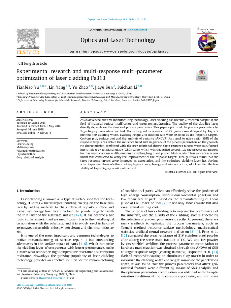 Rf00082-Experimental Research and Multi-Response Multi-Parameter Optimization of Laser Cladding ...