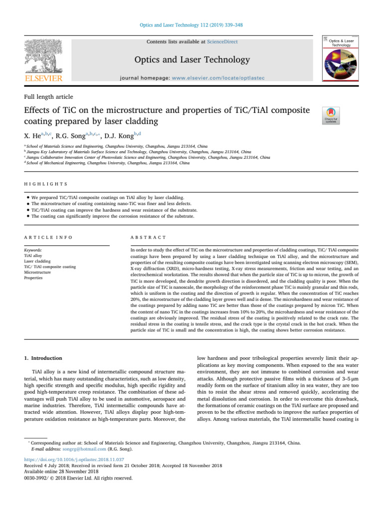 Rf00081-Effects of TiC On The Microstructure and Properties of TiCTiAl Composite Coating ...
