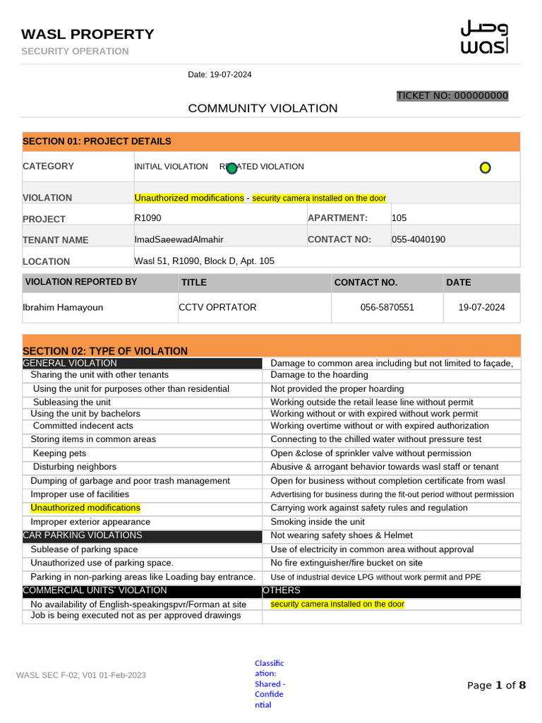 7th Follow Up - Violation Report - R1090-Block D - Unit 105 ...