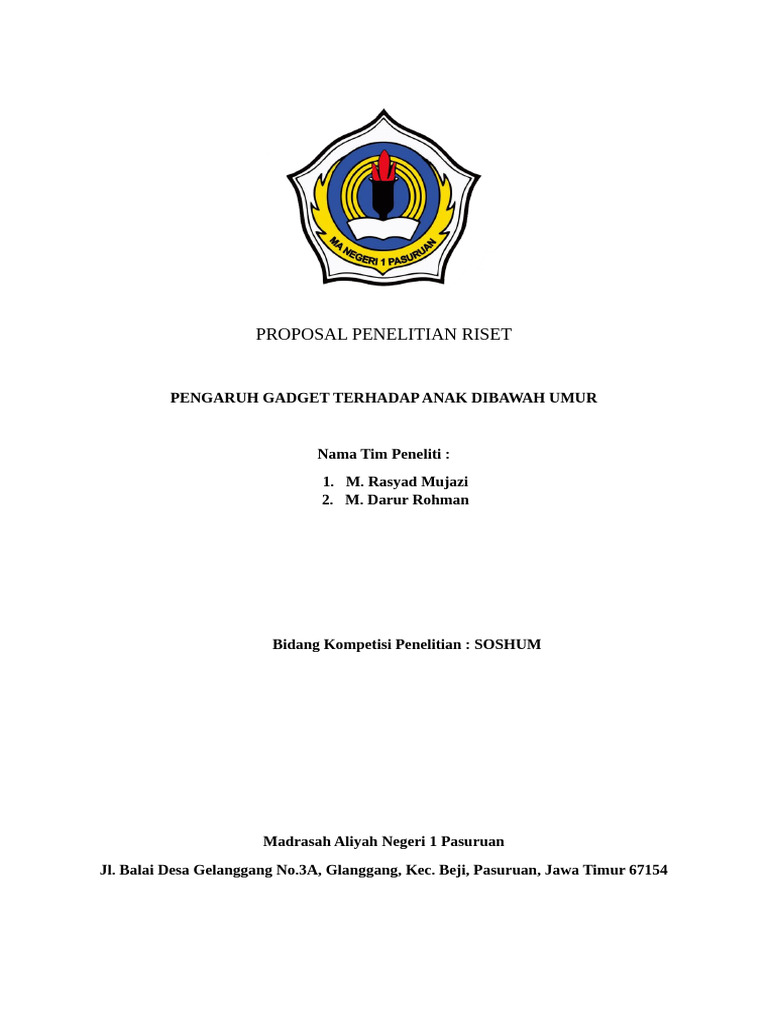 PROPOSAL PENELITIAN RISET Rasyad | PDF