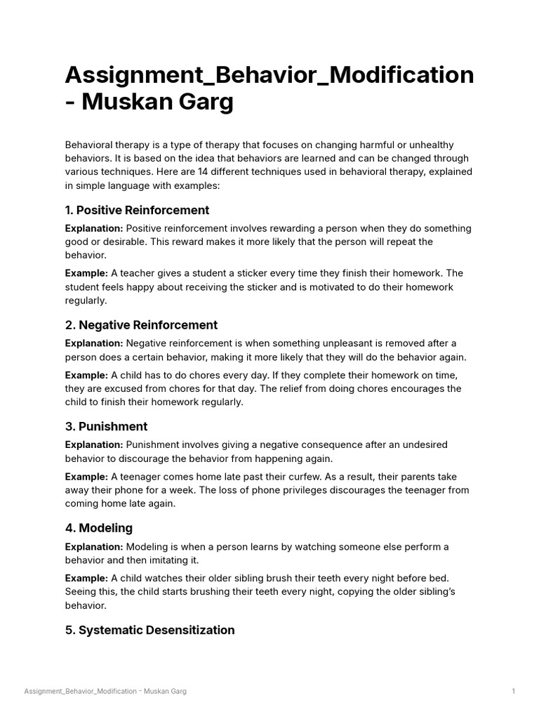 Assignment Behavior Modification - Muskan Garg | PDF | Reinforcement | Fear
