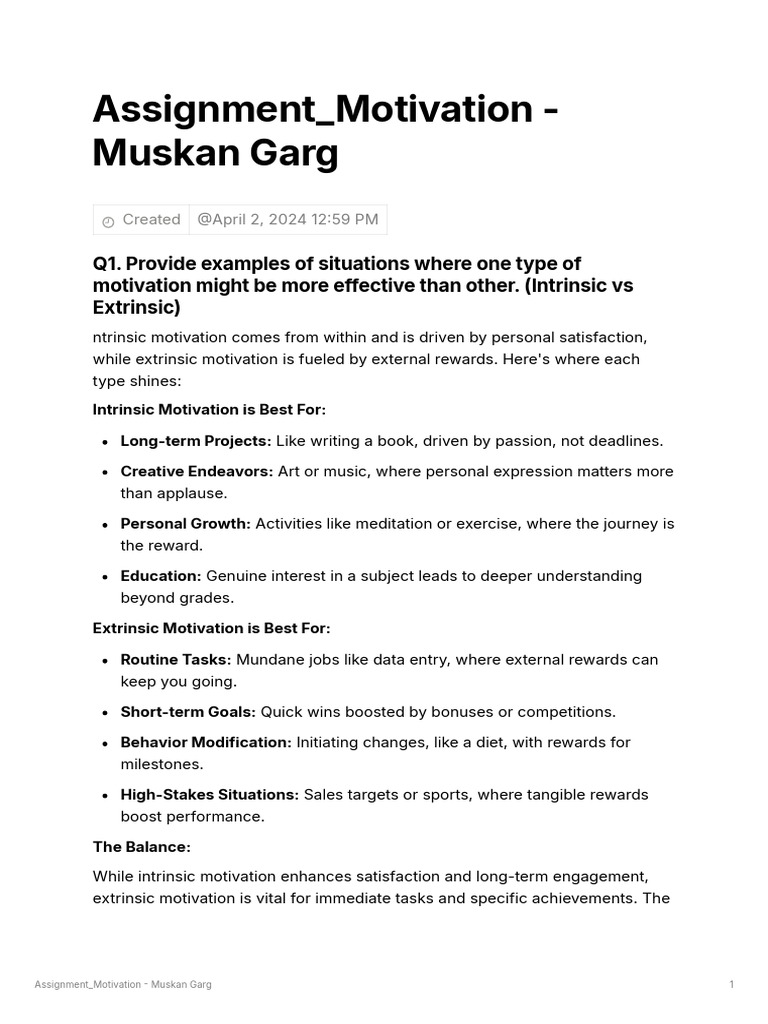 Assignment Motivation - Muskan Garg | PDF | Motivational | Motivation