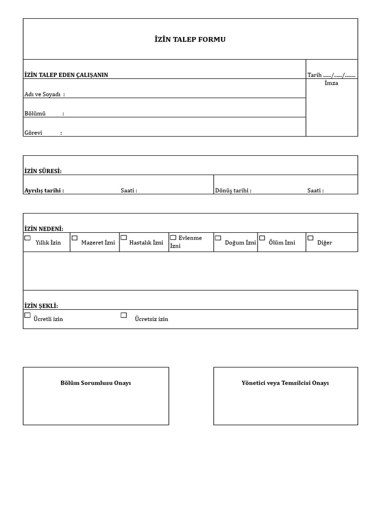 Izin Talep Formu - XLSX - Mazeret Izni | PDF