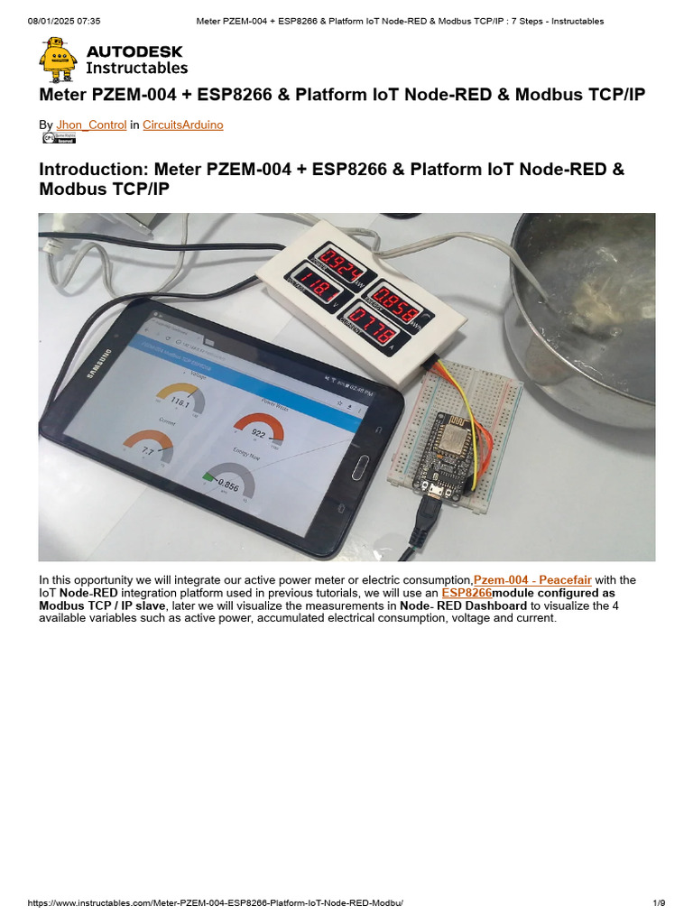 Meter PZEM-004 + ESP8266 & Platform IoT Node-RED & Modbus TCP - IP - 7 Steps - Instructables ...