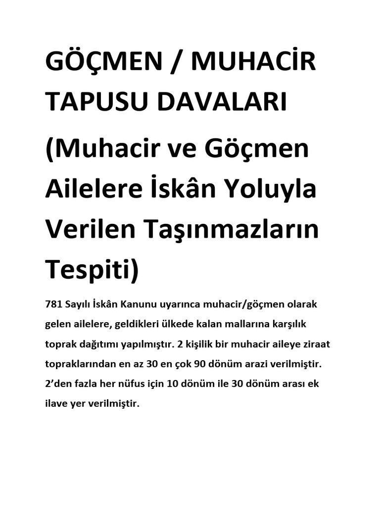 Muhacir Ve Gocmen Tapusu Davalari | PDF