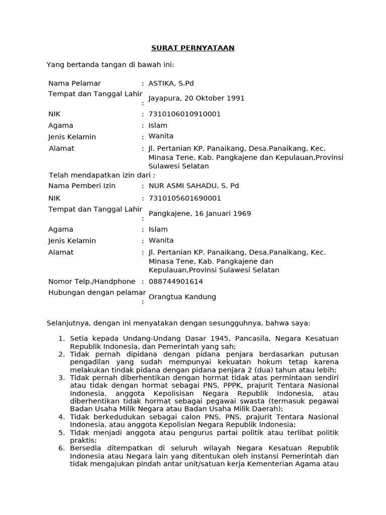 Surat Pernyataan Nita | PDF