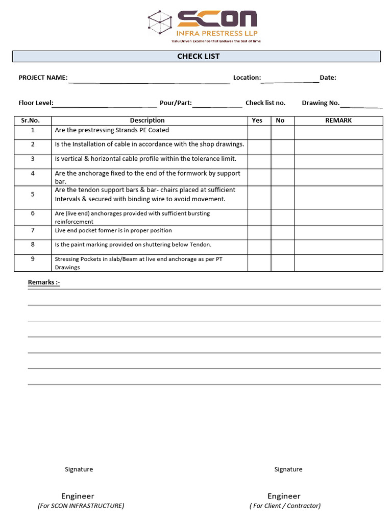 PT Check List 2 Unbonded r1 | PDF
