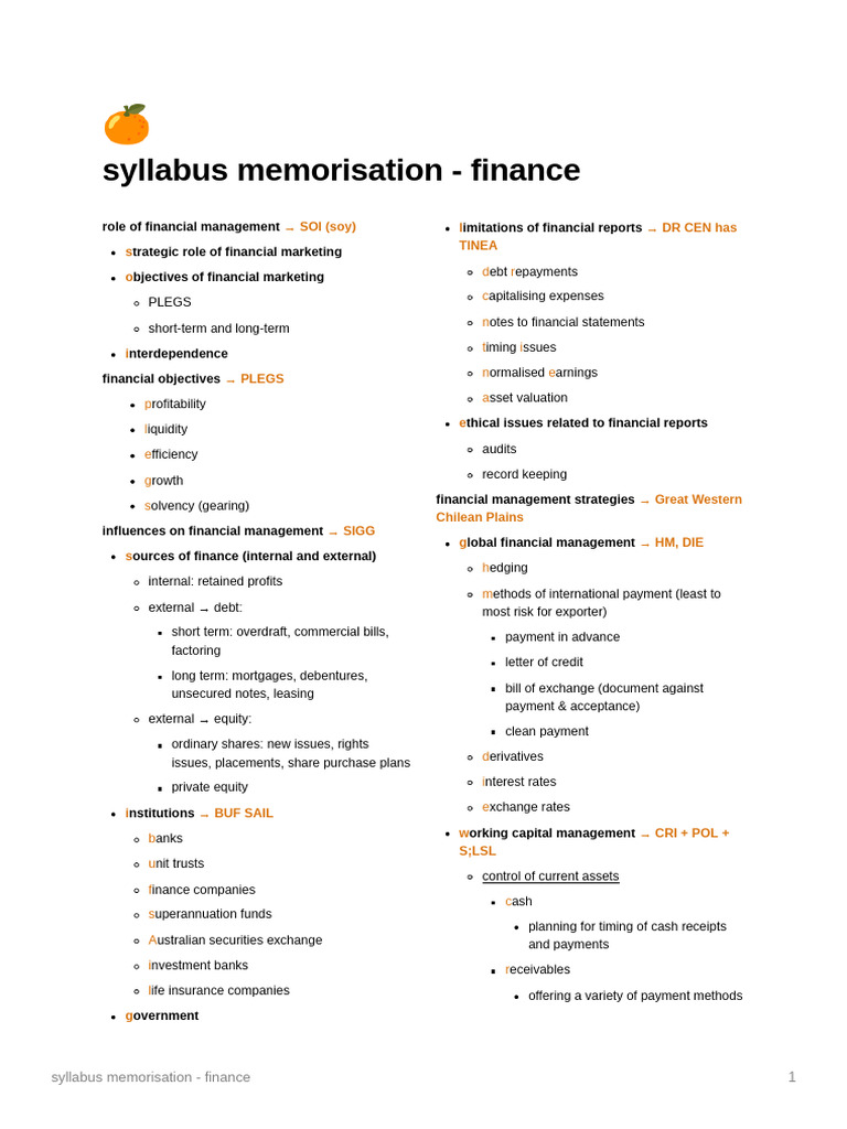 Finance Syllabus Memorization Guide | PDF | Equity (Finance) | Revenue