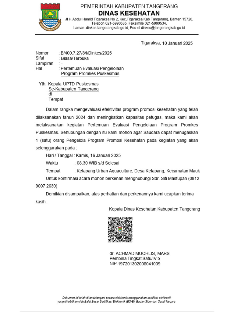 Surat Undangan - Pertemuan Evaluasi Pengelolaan Program Promkes | PDF